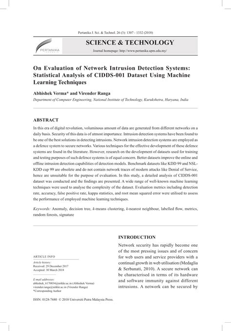 Pdf On Evaluation Of Network Intrusion Detection Systems Statistical Analysis Of Cidds 001