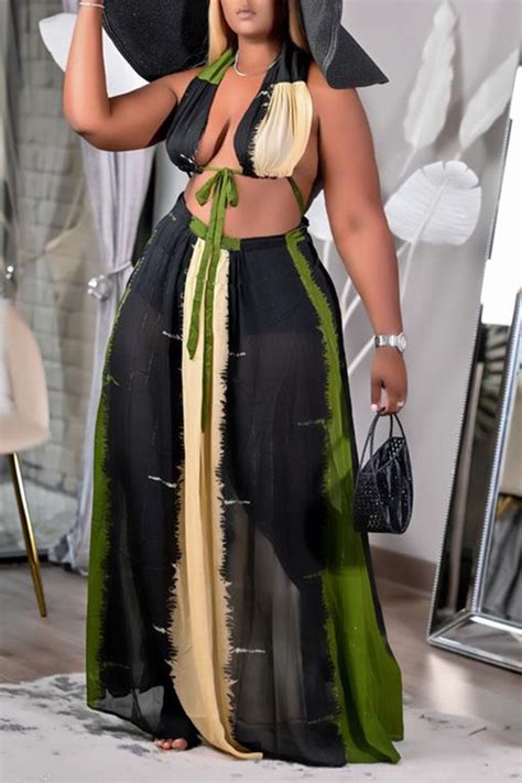 Wholesale Fuchsia Sexy Print Mesh Halter Plus Size Two Pieces K Online