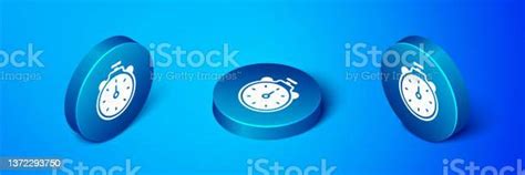 파란색 배경에 격리된 등색 스톱워치 아이콘입니다 시간 타이머 기호입니다 크로노미터 기호 파란색 원 버튼입니다 벡터 정확성에 대한 스톡 벡터 아트 및 기타 이미지 Istock