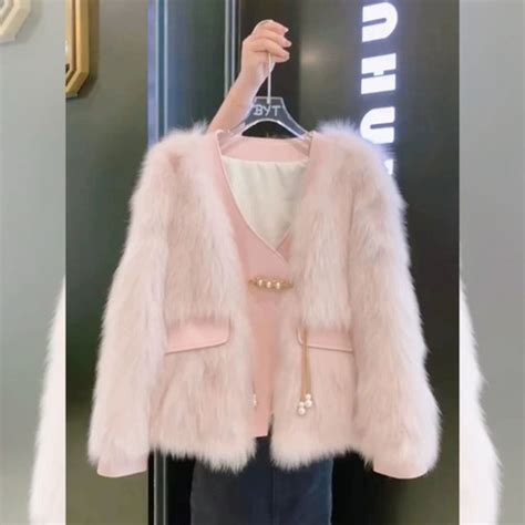 여성 하이엔드 핑크 밍크 프랑스 스타일 풍부한 모조 밍크 겨울 새로운 스위트 숏 모피 코트 에이블리