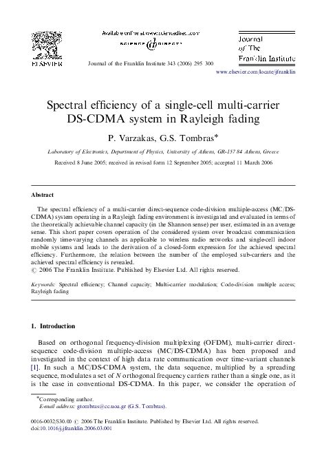 Pdf Spectral Efficiency Of A Single Cell Multi Carrier Ds Cdma System