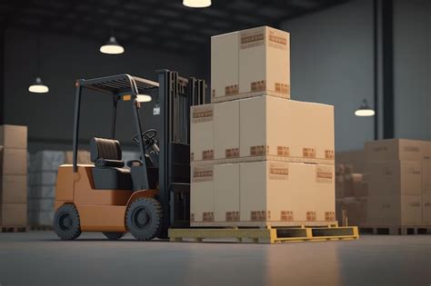 Premium Photo Forklift Loader With Cardboard Boxes In Warehouse