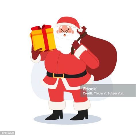 해피 산타 클로스가 선물 상자를 들고 있습니다 벡터 일러스트레이션 겨울에 대한 스톡 벡터 아트 및 기타 이미지 겨울 공휴일 귀여운 Istock