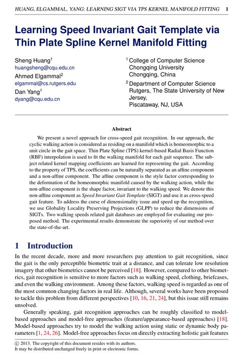 Pdf Learning Speed Invariant Gait Template Via Thin Plate Spline Kernel Manifold Fitting