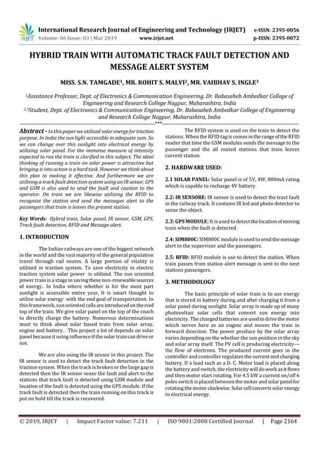 Irjet Hybrid Train With Automatic Track Fault Detection And Message Alert System Pdf