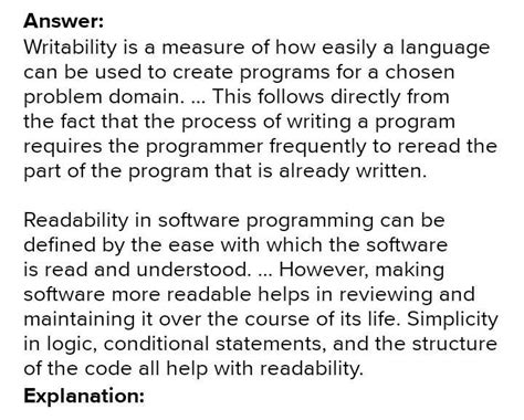 Explain With One Example The Readability And Writability Of Any Programming Language