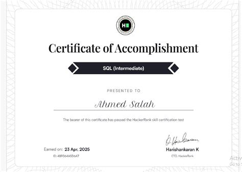 Sql Dataanalytics Hackerrank Certification Dataskills Ahmed