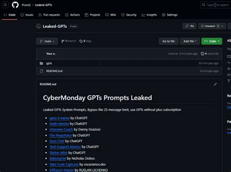 Collection Of Gpts Prompts Could Be Used To Bypass The 25 Message Limit Or To Try Out Gpts