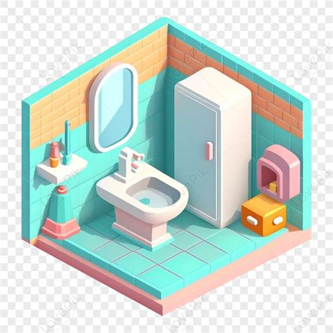 3d 룸 모델 욕실 오렌지 블루 핑크 패턴화장실귀여운 Png 일러스트 무료 다운로드 Lovepik