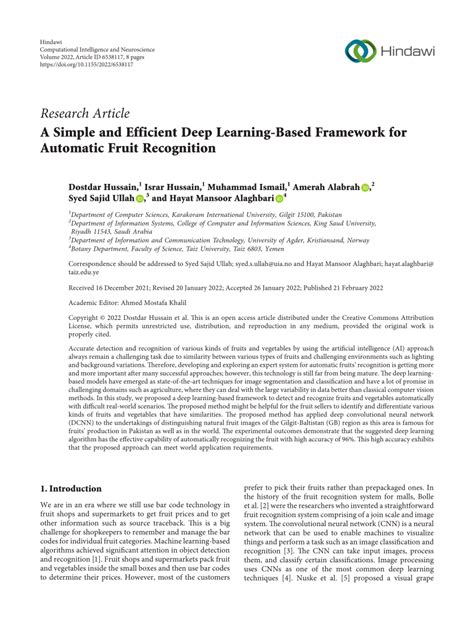 Pdf A Simple And Efficient Deep Learning Based Framework For Automatic Fruit Recognition