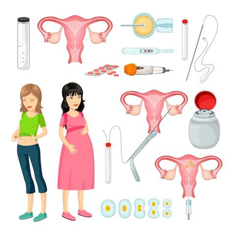 Künstliche Befruchtung Cartoon Elements Set Kostenlose Vektor