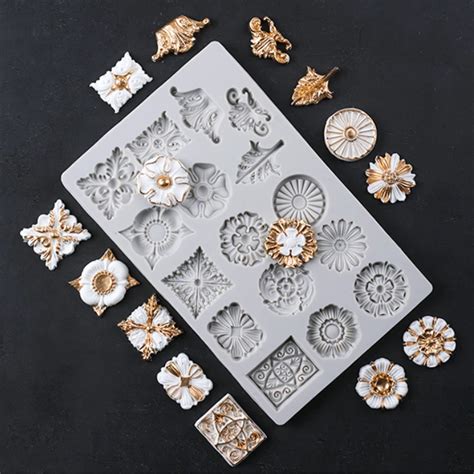 유럽 구호 보석 보석 실리콘 몰드 퐁당 케이크 장식 컵 케이크 설탕 공예 사탕 점토 오븐용 접시 도구점토 압출기