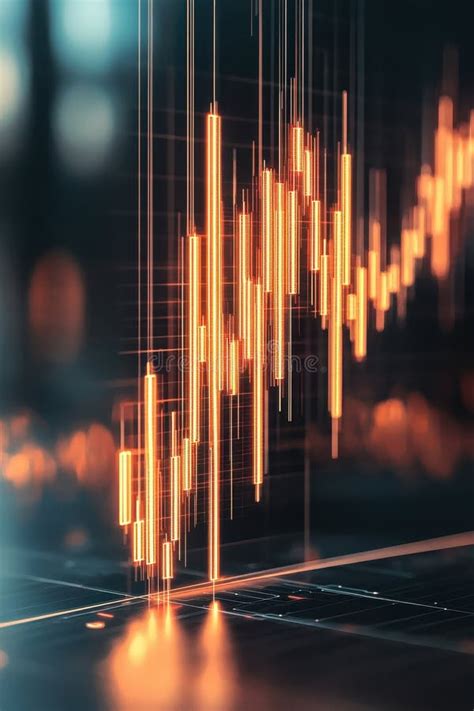 Glowing Data Chart Ascending On Dark Surface Neural Networks Display Orange Information