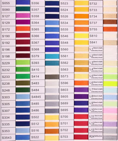 Embroidery Thread Color Chart —over A Hundred Colors Color Chart