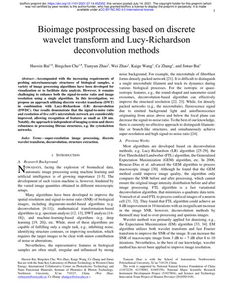 Pdf Bioimage Postprocessing Based On Discrete Wavelet Transform And