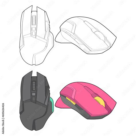 Set Of Coloring Computer Mouse Outline Drawing Vector Computer Mouse