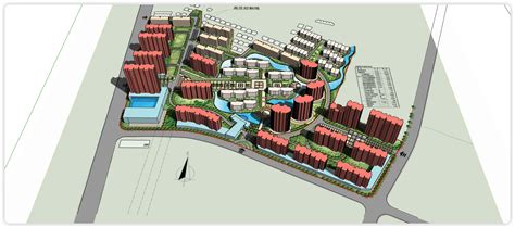外围高层中间低层居住小区建筑su模型 多层住宅 土木在线