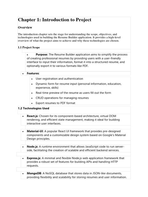 resume builder pdf web development mongo db
