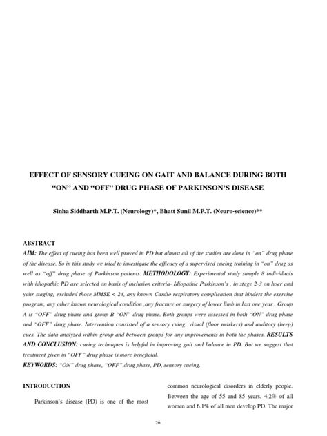 Effect Of Sensory Cueing On Gait And Balance During Both On And Off
