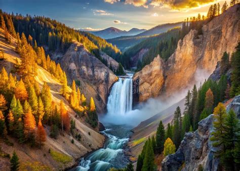 Witness The Breathtaking Autumn Sunrise Over Lower Yellowstone Falls In