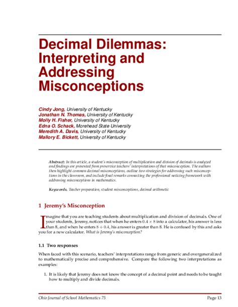 pdf decimal dilemmas interpreting and addressing misconceptions