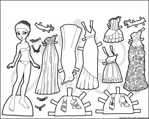 Раскраска Девочка С Одеждой Для Вырезания