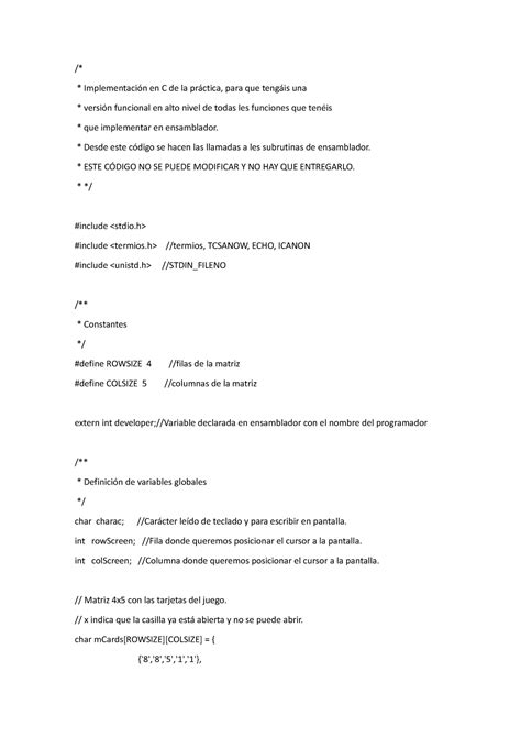 Pr1 Codigo Lenguaje C Implementación En C De La Práctica Para Que Tengáis Una Versión