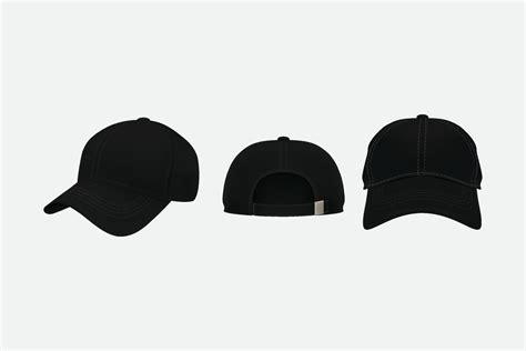 Baseball Cap Front Back And Side View Isolated Baseball Cap Black Color 14799174 Vector Art