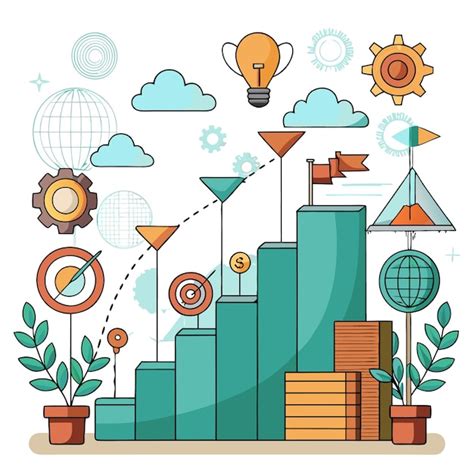 Illustration Of Growth Metrics With Charts And Productivity Symbols Premium Ai Generated Vector
