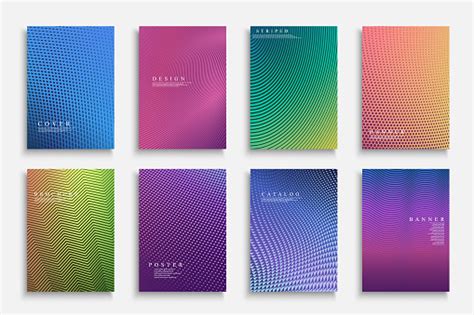 컬러 스트라이프 추상 레이아웃 포스터 템플릿 플래 카드 브로셔 배너 전단지 배경 모음 밝고 우아한 하프톤 그라데이션 커버 디지털 인쇄가 가능한 미니멀리즘 카드 0명에 대한