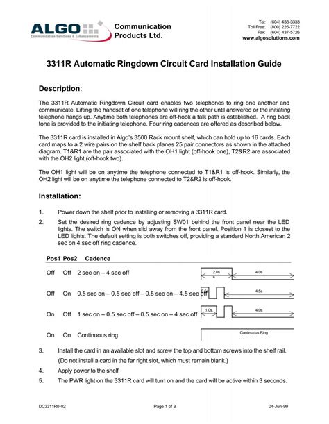 Circuit Card Install Guide Algo Communication Products