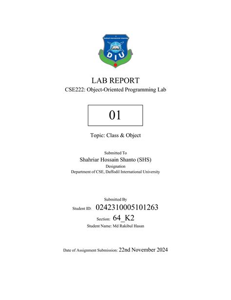Class And Object Java Object Oriented Programming Lab Report Pdf