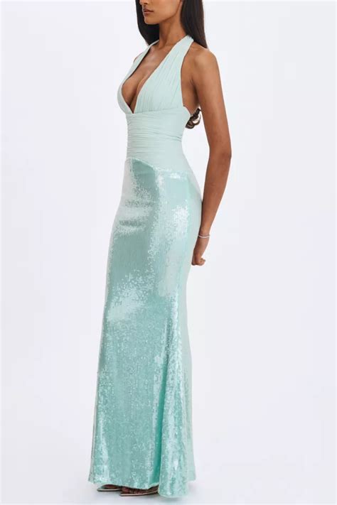 Miss Circle Wendale Sequin Plunging Mermaid Maxi Dress Urban Outfitters