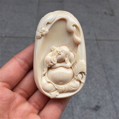 新品猛獁牙雕 大師款 純手工 雕刻 福在眼前 彌勒佛 吊墜 文玩 把件 吊墜 蝦皮購物