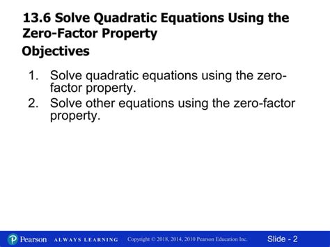 Section 136 Solving Quadratic Equations Using The Zero Factor Property