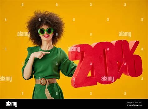 Beauty Fashion Woman Green Dress Afro Hairstyle Dark Glasses Twenty