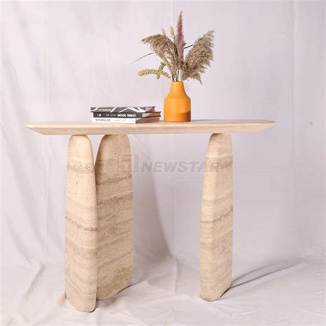 Modern Coffee Table Design Beige Irregular 3 Legs Marble Travertine Console Marble Coffee Table