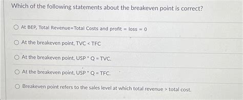 Solved Which Of The Following Statements About The Breakeven Chegg