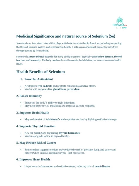 Medicinal Significance And Natural Source Of Selenium Pdf Selenium Antioxidant