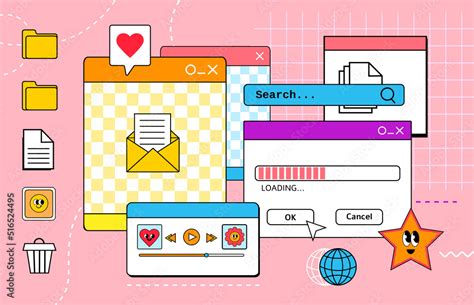 Vaporwave Pc Desktop With Different Message Boxes And User Interface Elements Vector