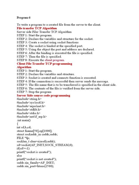 File Transfer Tcp Algorithm Program 6 Pdf Network Socket Port
