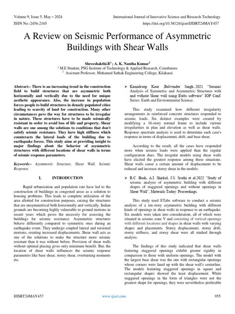 A Review On Seismic Performance Of Asymmetric Buildings With Shear