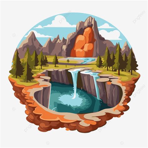 폭포와 나무 만화와 함께 옐로스톤 클립 아트 자연 풍경 벡터 옐로스톤 클립 아트 만화 Png 일러스트 및 벡터 에 대한 무료 다운로드 Pngtree