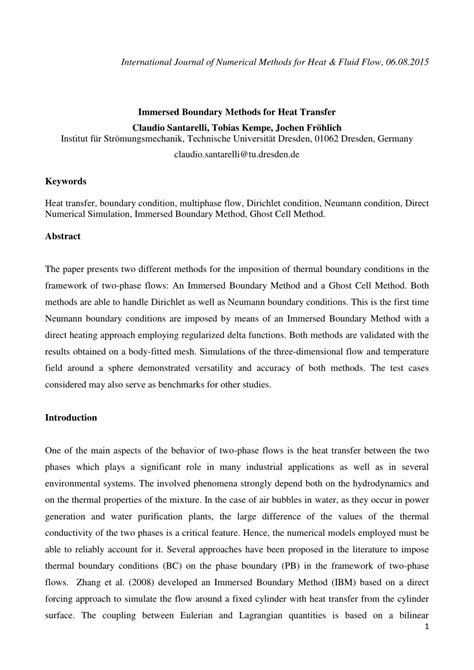 Pdf Immersed Boundary Methods For Heat Transfer