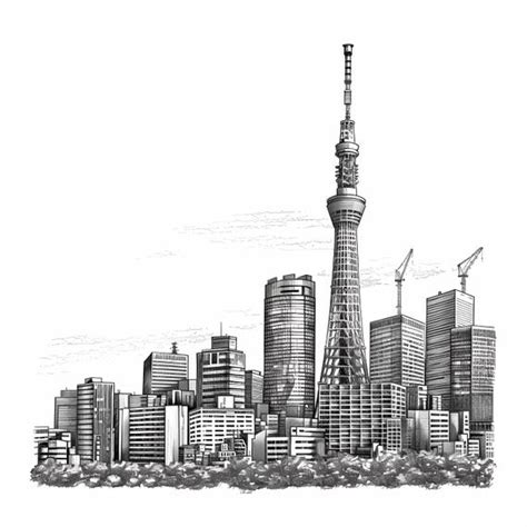 Tokyo Skyline Night Drawing