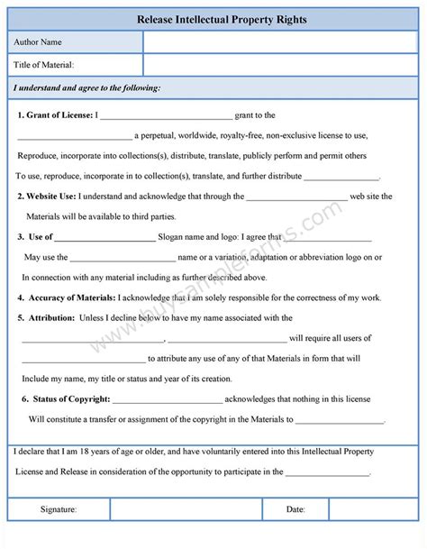 Release Intellectual Property Rights Form Sample Forms