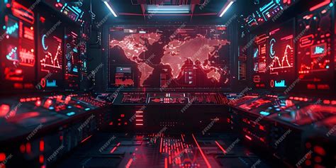 Advanced Global Monitoring Tech In Hightech Command Center With Glowing Advanced Global Monitoring Tech In Hightech Command Center With Glowing