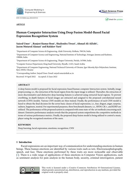 Pdf Human Computer Interaction Using Deep Fusion Model Based Facial