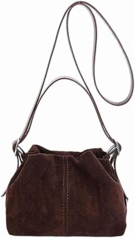 Women Vintage Suede Handbags Tote Handbag Drawstring Bucket Bag Slouchy