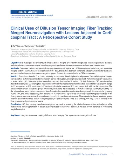 Pdf Clinical Uses Of Diffusion Tensor Imaging Fiber Tracking Merged Neuronavigation With